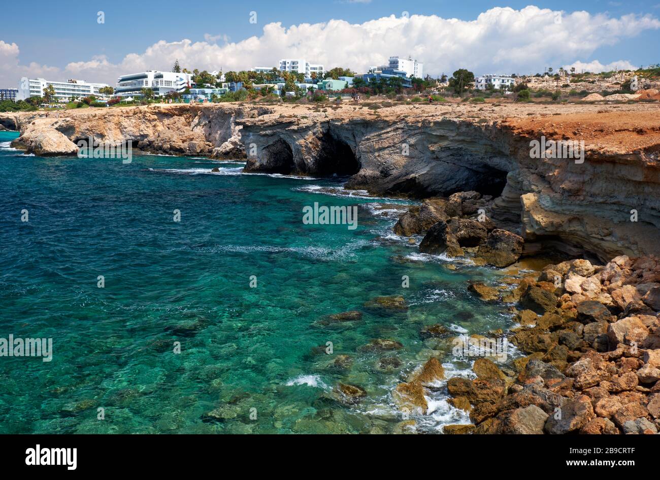 The view of elevated coastal plateau of Cape Greco with the Ayia Napa ...
