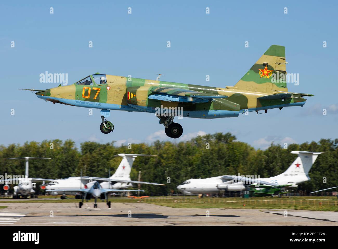 Kazakhstan Air Defense Forces Su-25SM attack aircraft taking off Stock ...