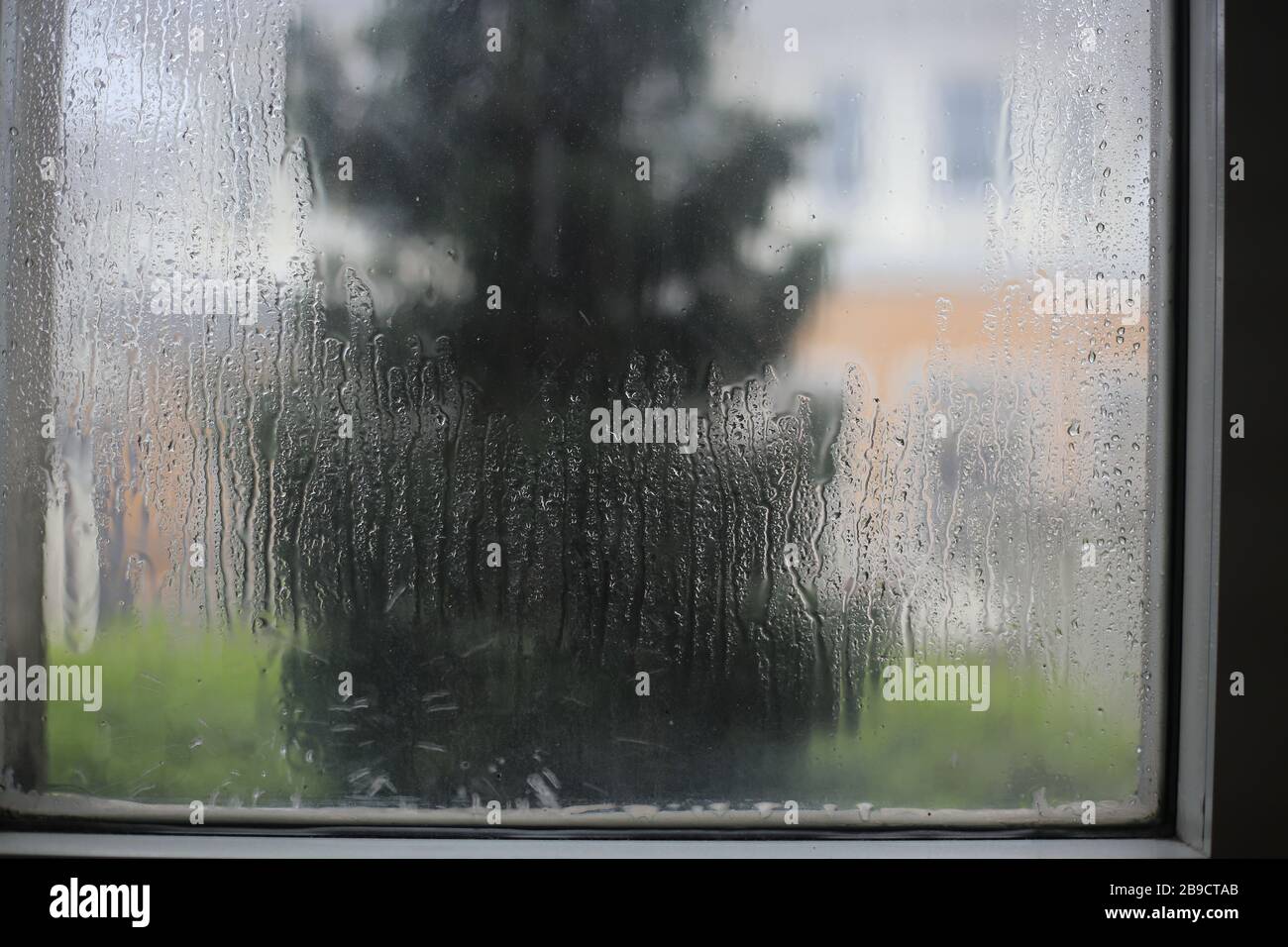 Glass Window Rain Storm Rain Drops On Windshield Glass Window Stock