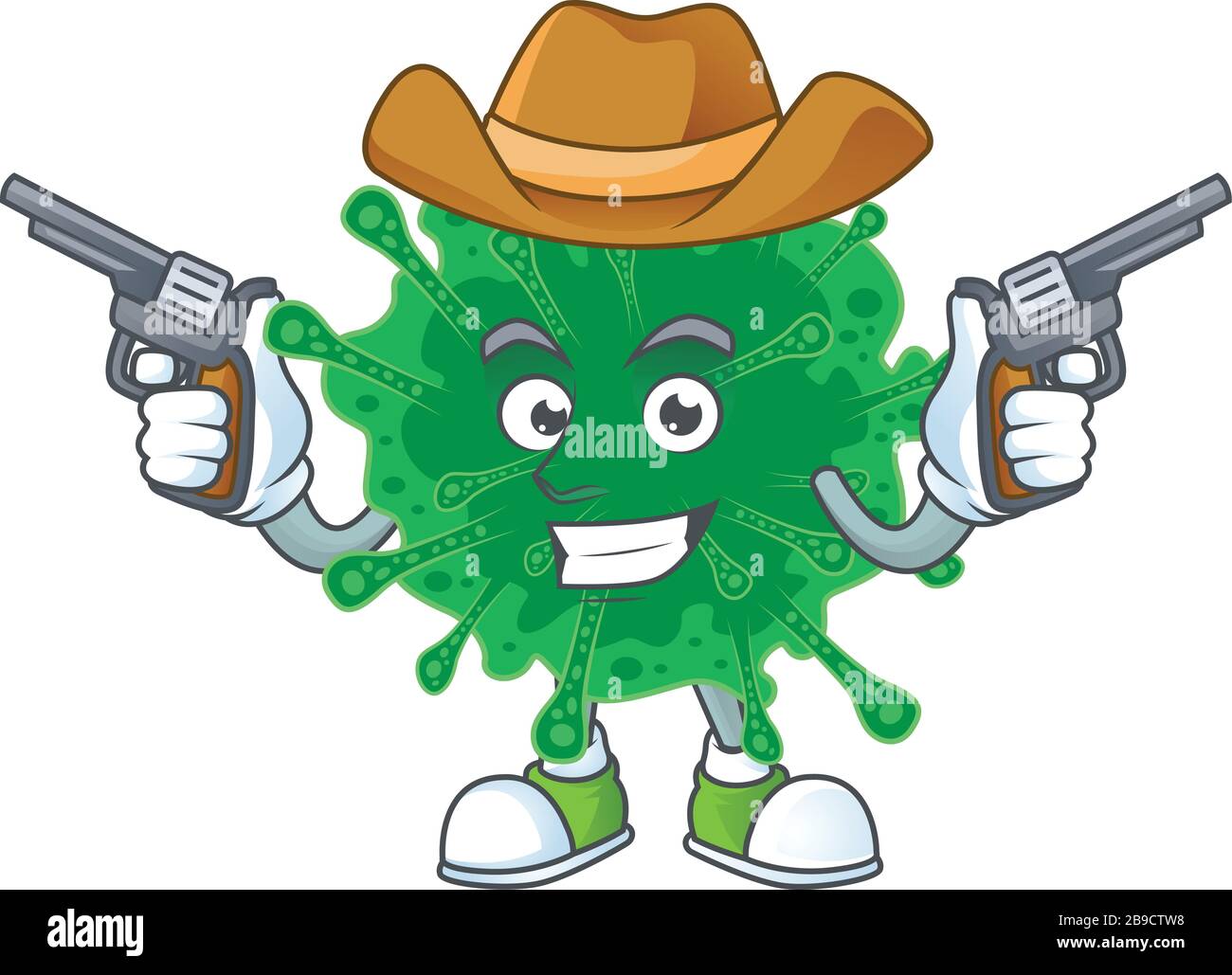 Cool cowboy cartoon design of coronavirus pneumonia holding guns Stock ...