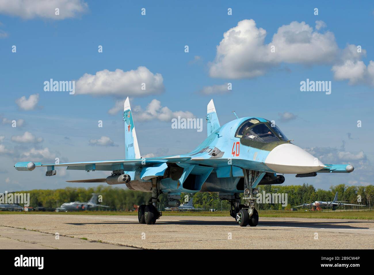 Russian Aerospace Forces Su-34 fighter-bomber plane on the flight line ...