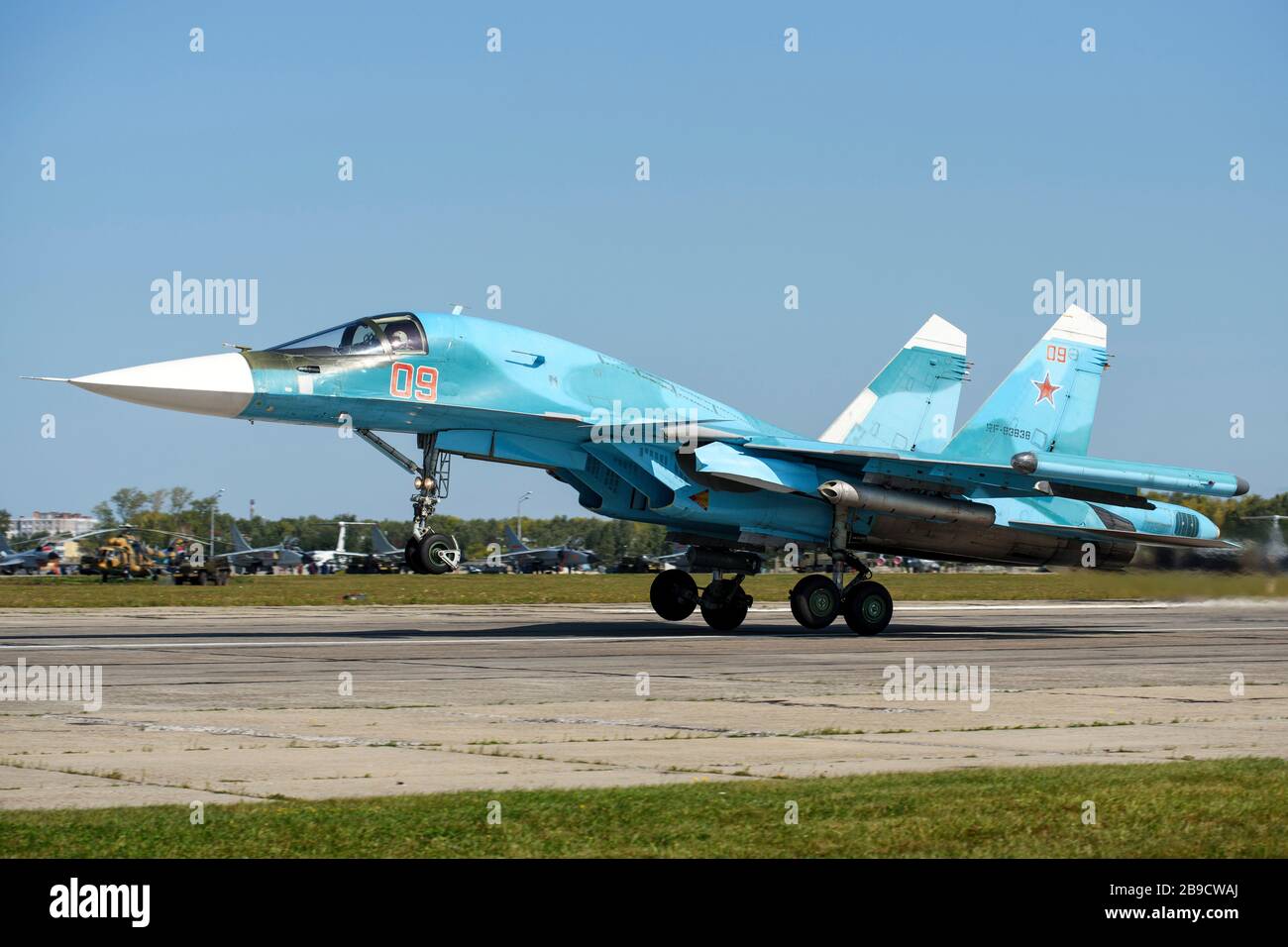 Russian Aerospace Forces Su-34 fighter-bomber on the runway Stock Photo ...