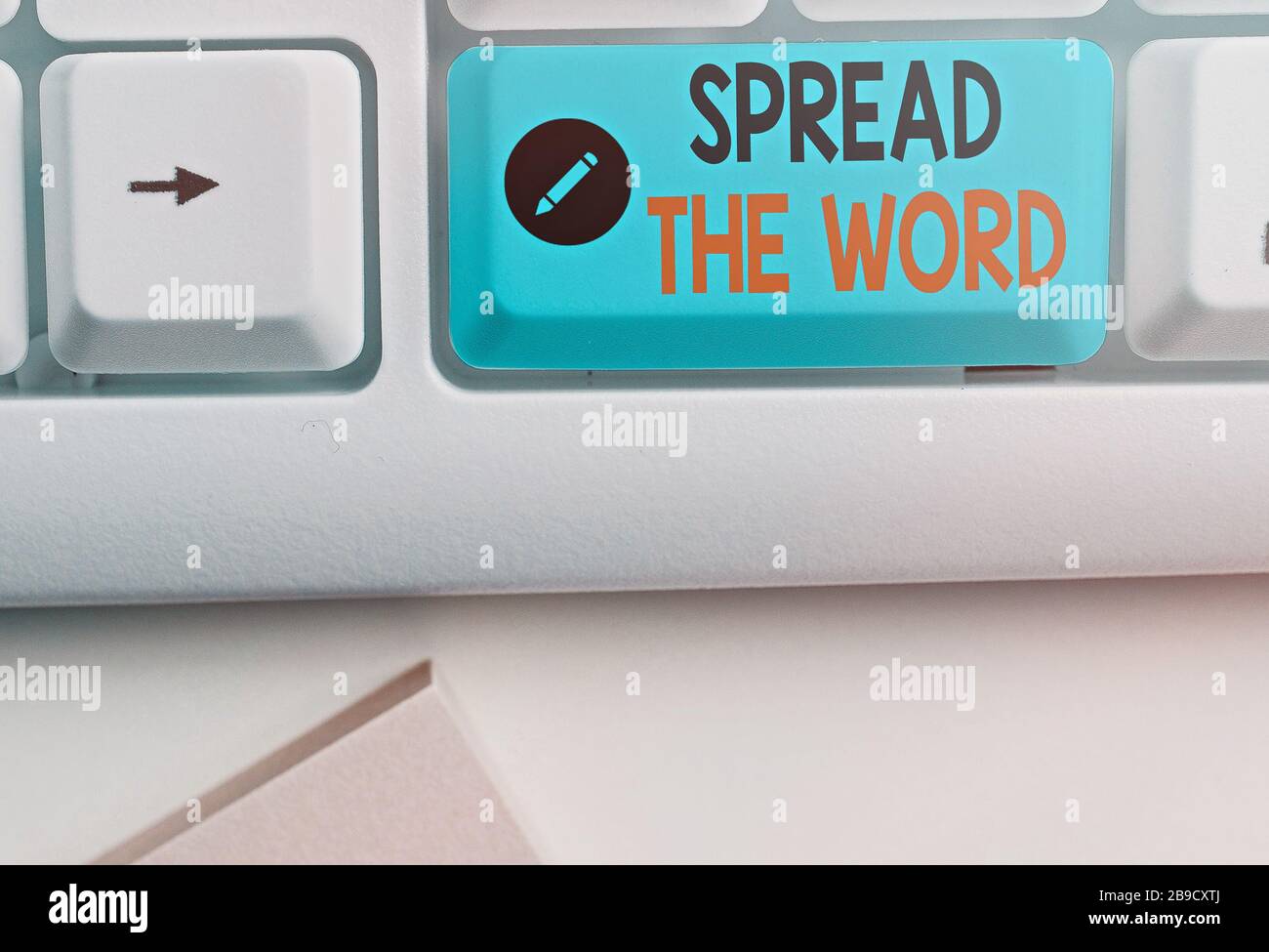 Writing note showing Spread The Word. Business concept for share the ...