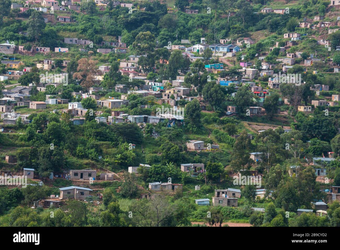 Dense low cost housing erected on steep slope, South Africa Stock Photo ...