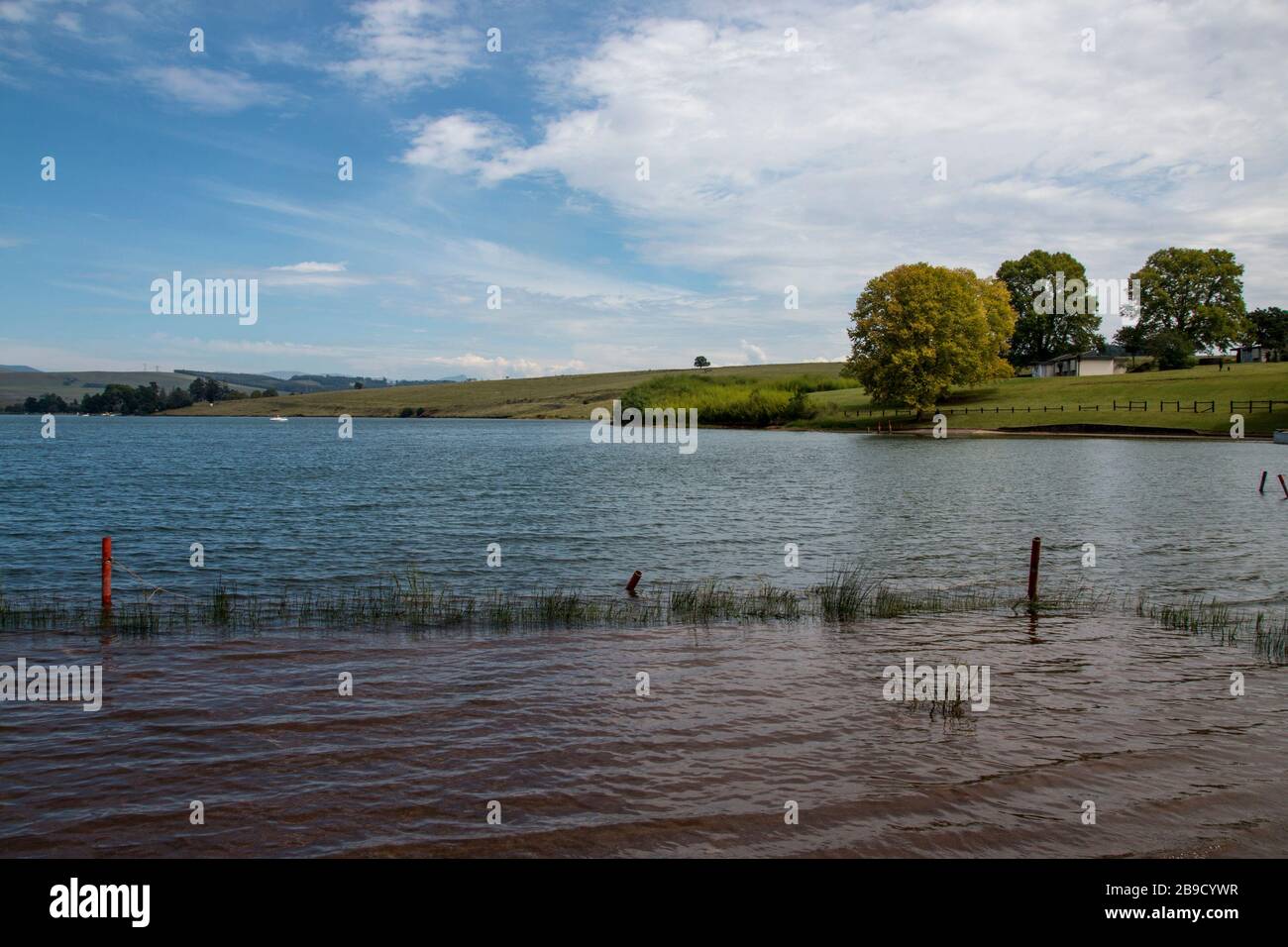 Markers indicating low water level of midmar dam, Howick Stock Photo ...