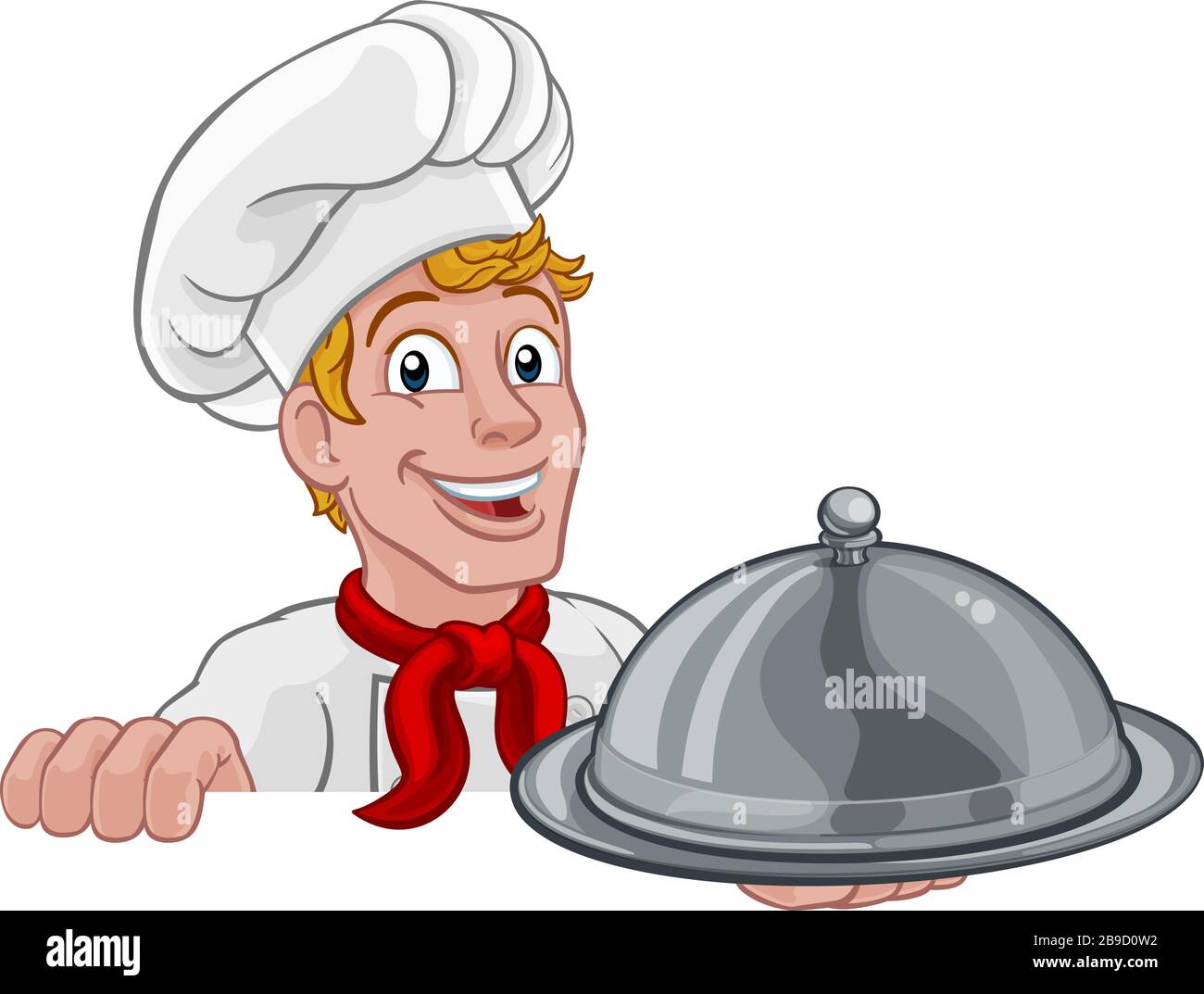 Chef Cook Baker Man Cartoon Holding Domed Tray Stock Vector Image & Art ...