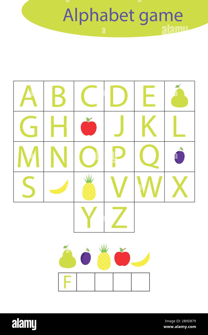 Fruit alphabet game for children, make a word, preschool worksheet ...