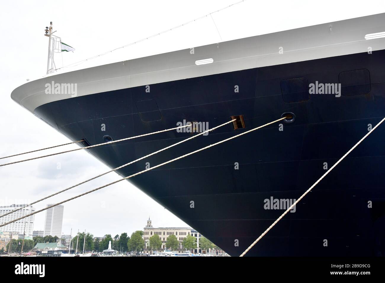 Close up photo of a detail of a cruiseschip bow docked at the Holland ...