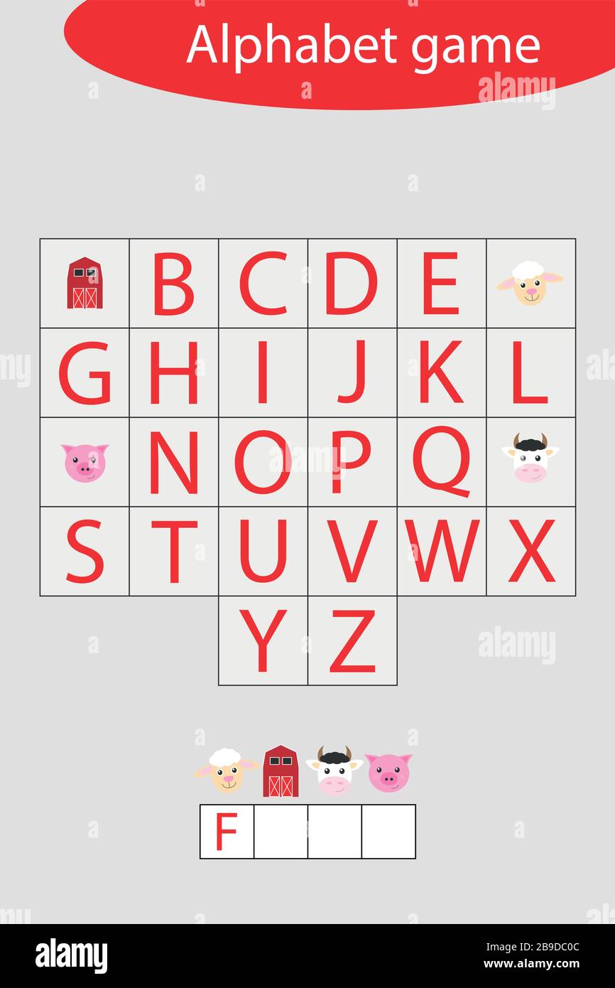 Farm alphabet game for children, make a word, preschool worksheet ...