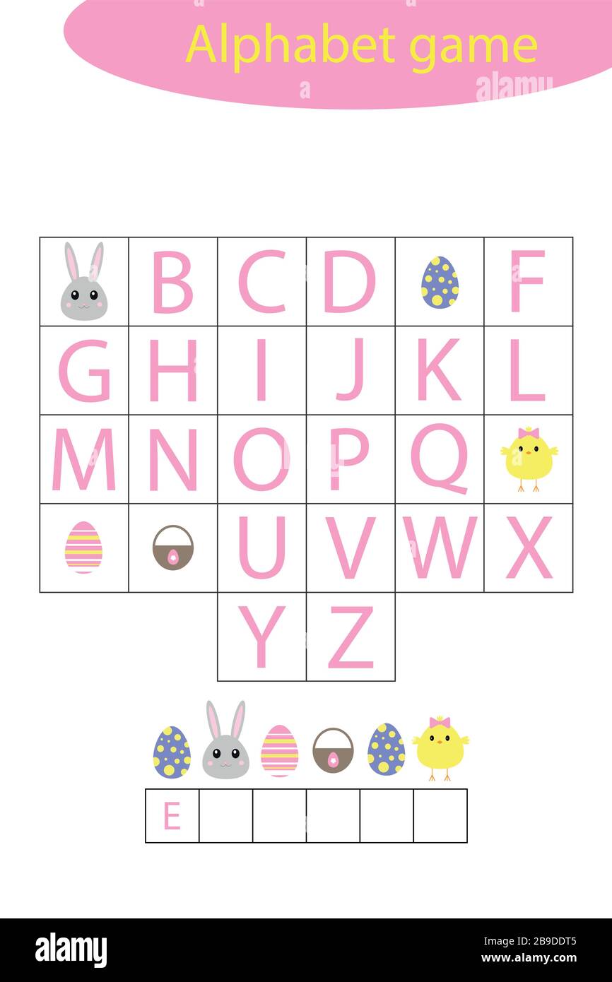 Easter alphabet game for children, make a word, preschool worksheet ...