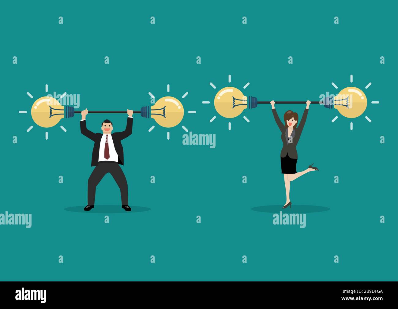 Businessman and woman lifting exercise with barbell idea weight ...