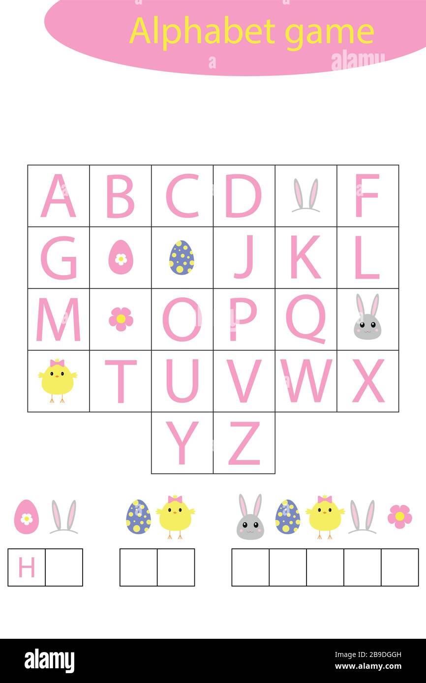 Easter alphabet game for children, make a word, preschool worksheet ...