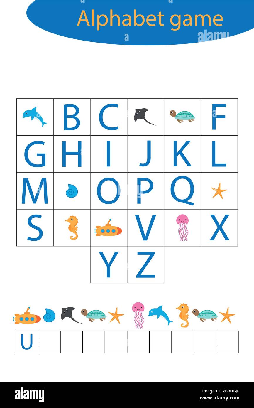 Underwater alphabet game for children, make a word, preschool worksheet ...