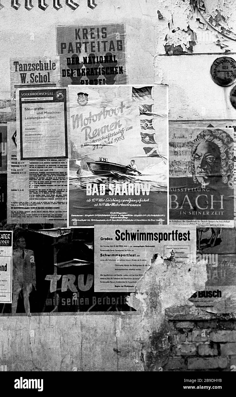 Advertising posters on a house wall in Fürstenwalde. [automated ...