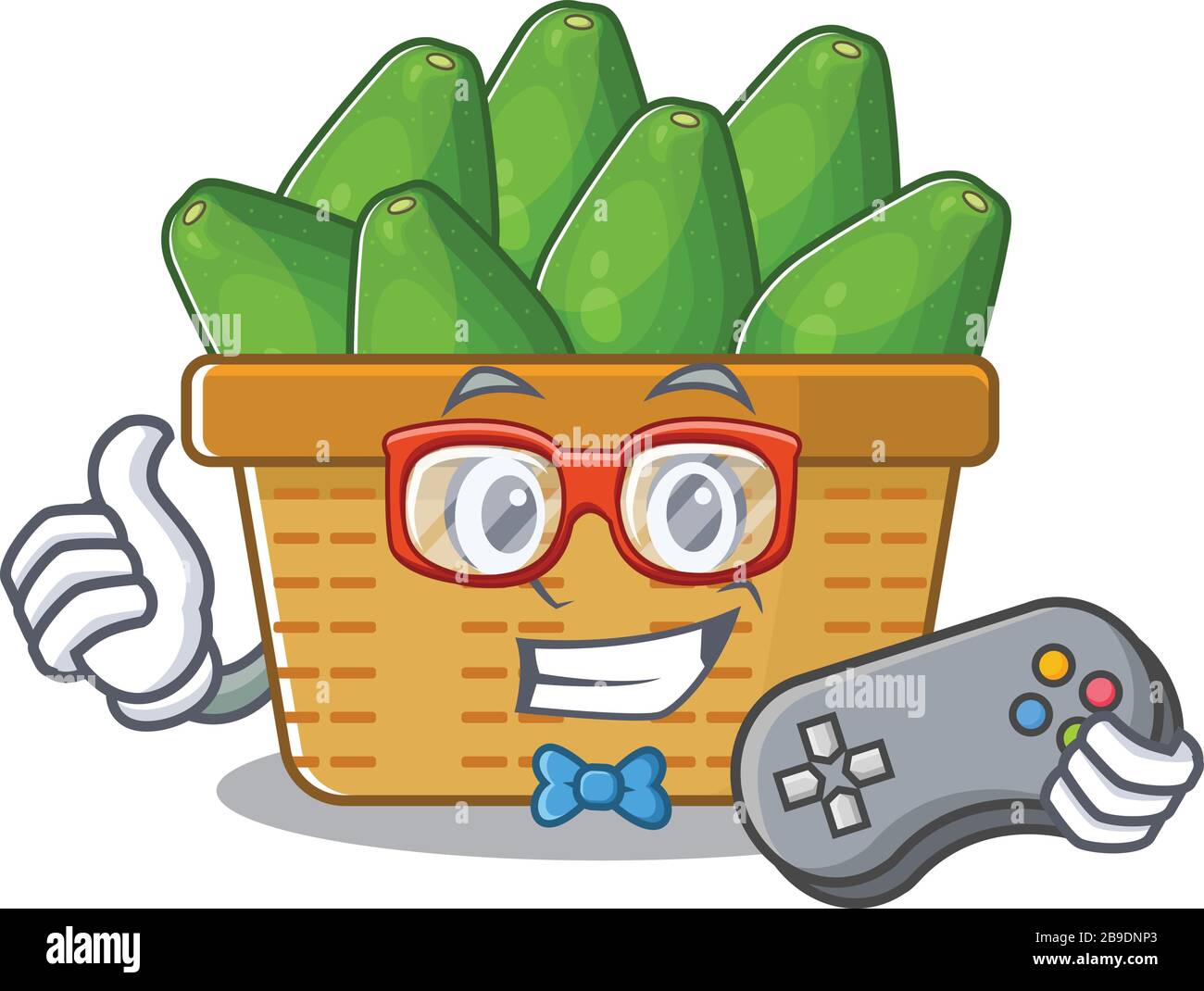 Cool gamer of avocado fruit basket mascot design style with controller ...