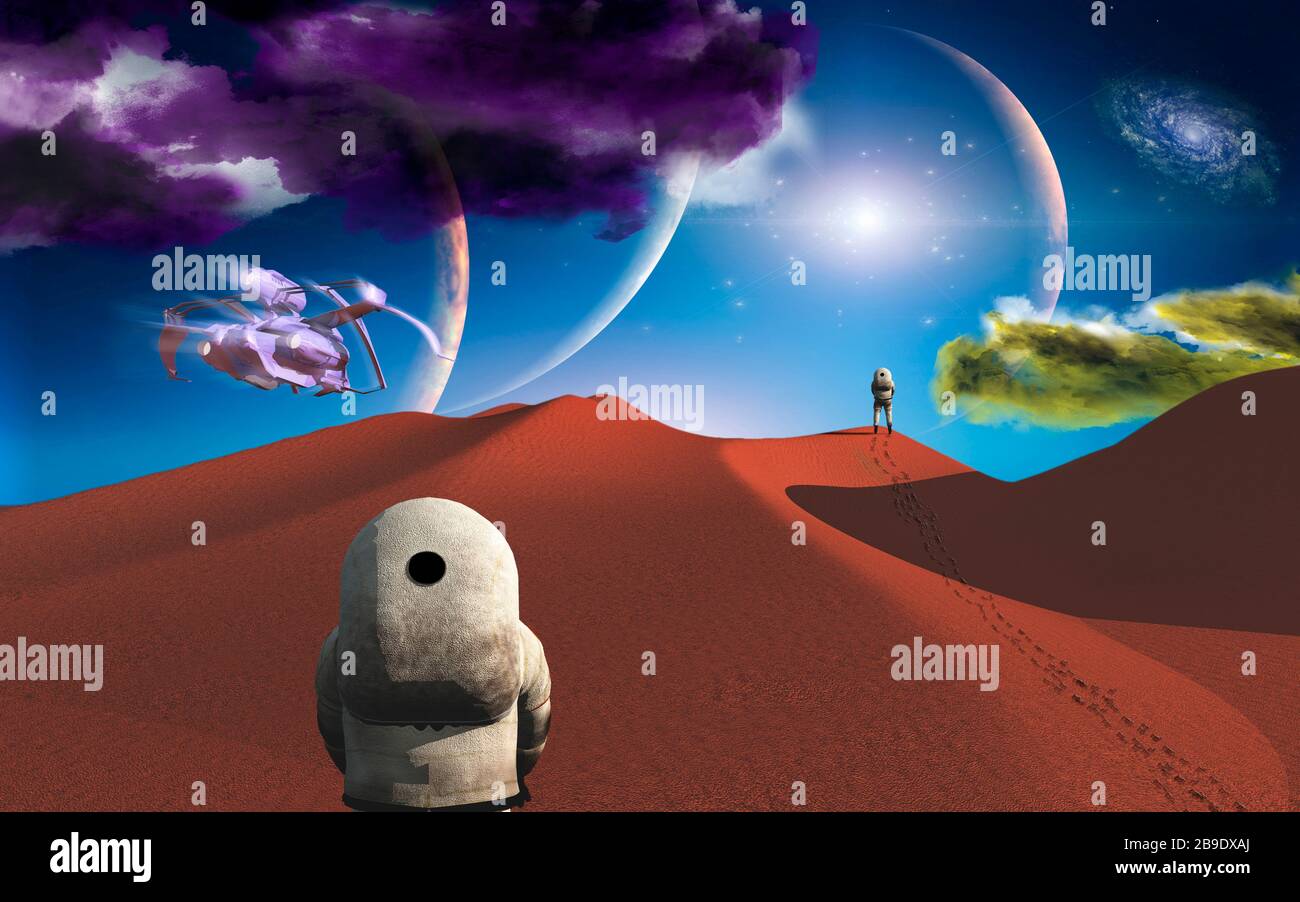 Astronauts journey on another planet Stock Photo - Alamy