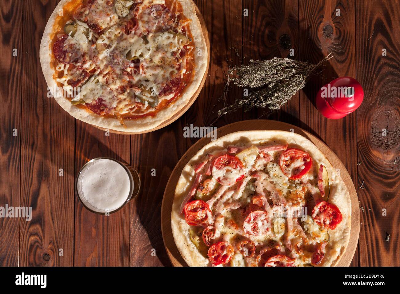 Ready-made appetizing pizza close-up. Stock photo pizza on a wooden ...