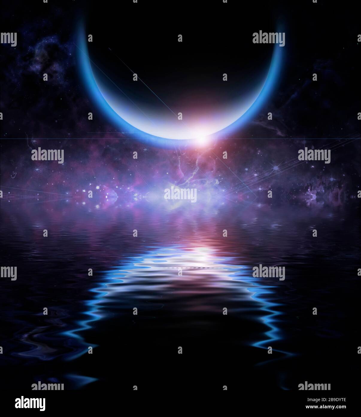 Waters reflection and dark planet Stock Photo - Alamy