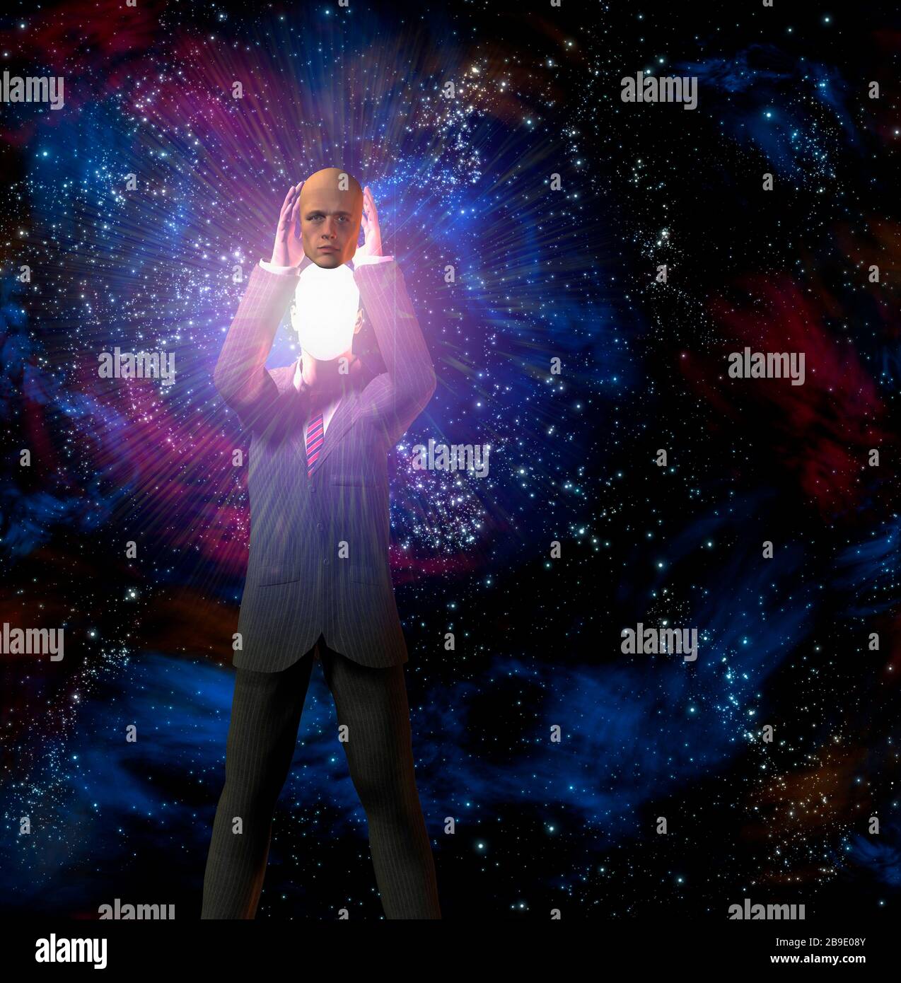 The being of light. Man takes off face to reveal true self Stock Photo ...