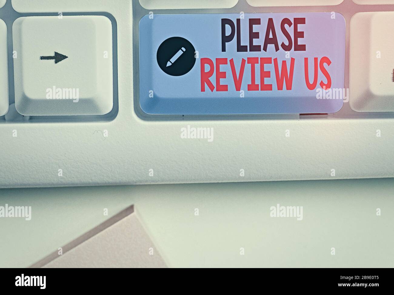 Writing note showing Please Review Us. Business concept for situation ...