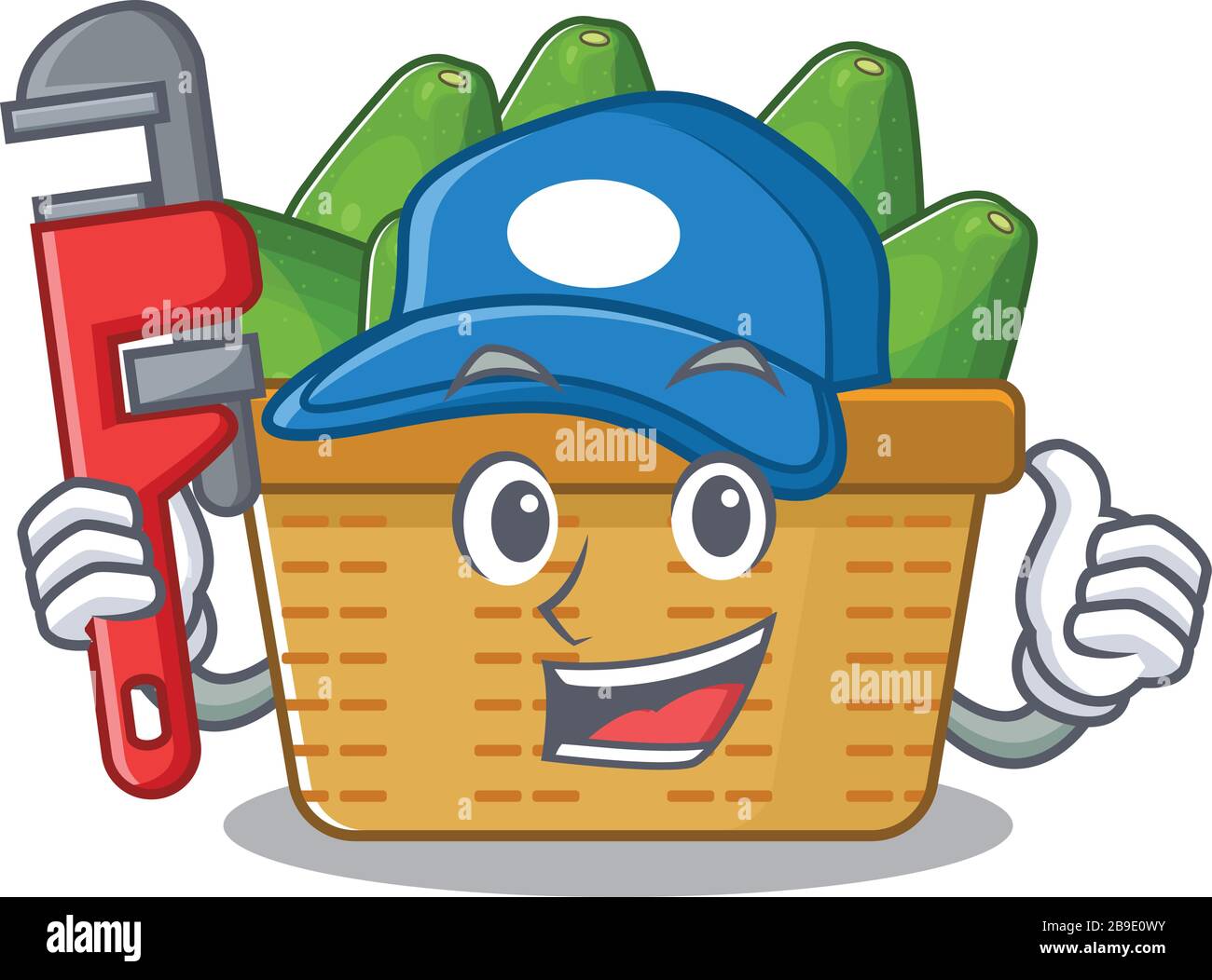 Smart Plumber avocado fruit basket on cartoon character design Stock ...