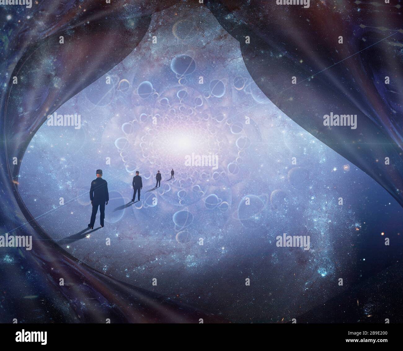 Modern surreal art of man in universe Stock Photo - Alamy