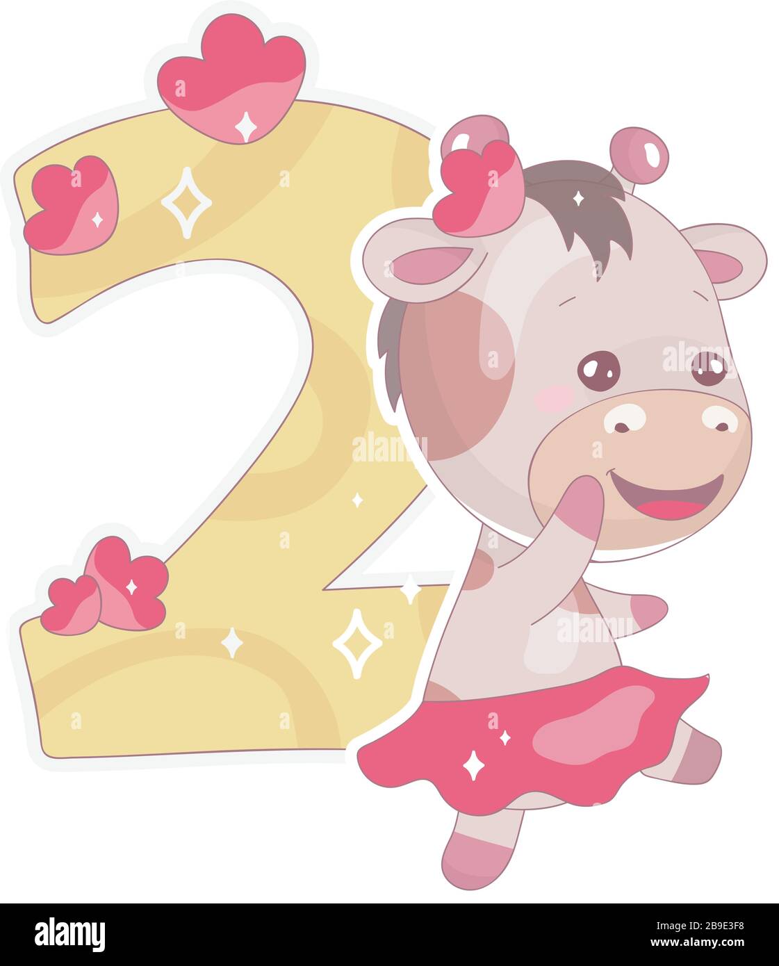 Cute two number with baby giraffe cartoon illustration Stock Vector ...