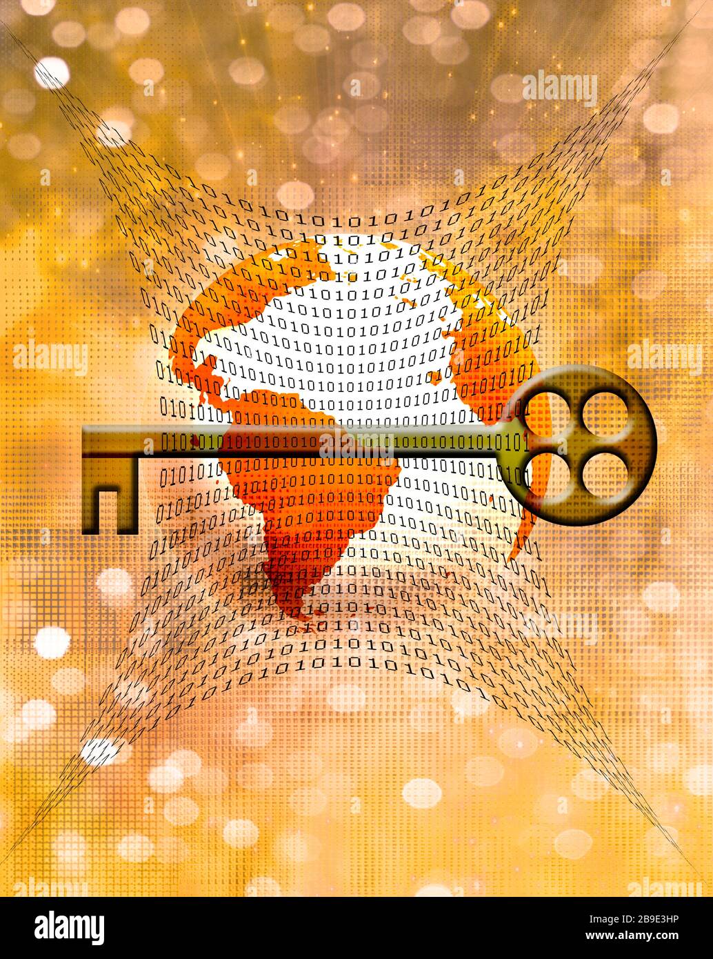 Earth, binary code and key Stock Photo - Alamy