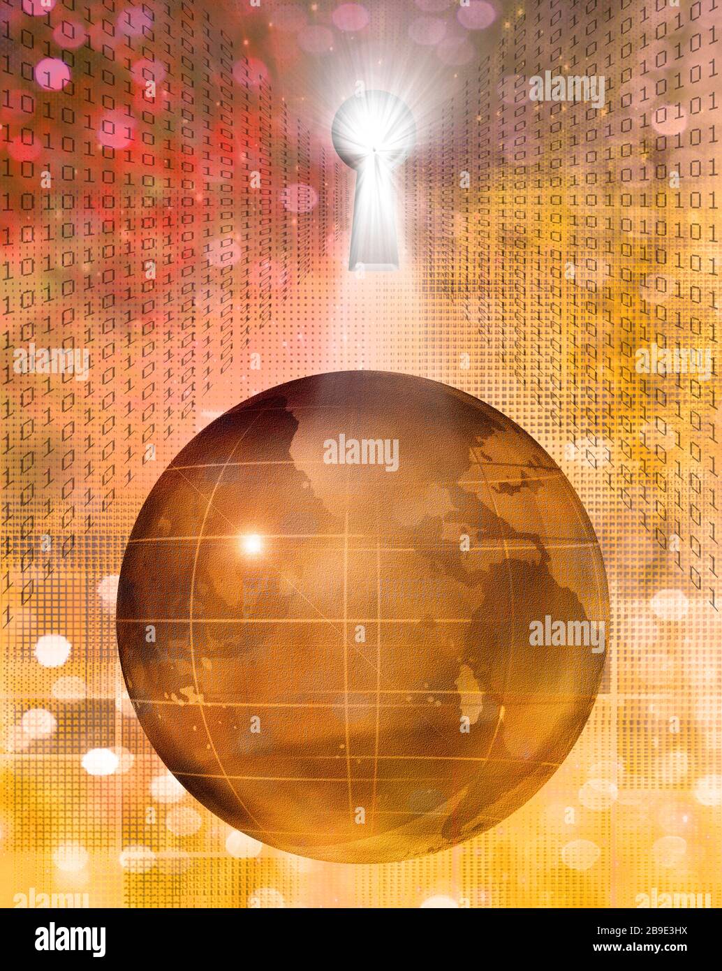 Earth, binary code and key hole Stock Photo - Alamy