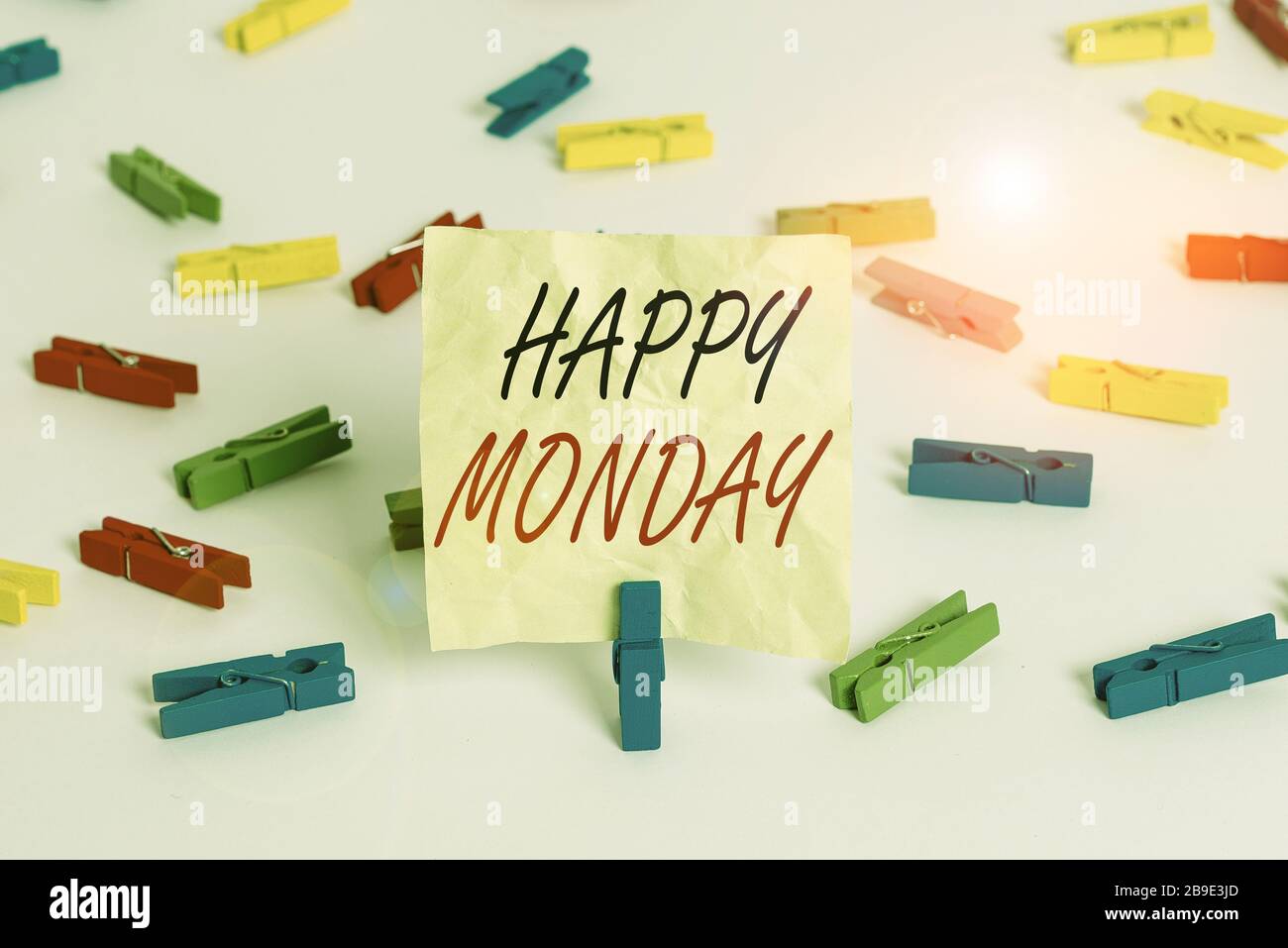 Writing note showing Happy Monday. Business concept for telling that ...
