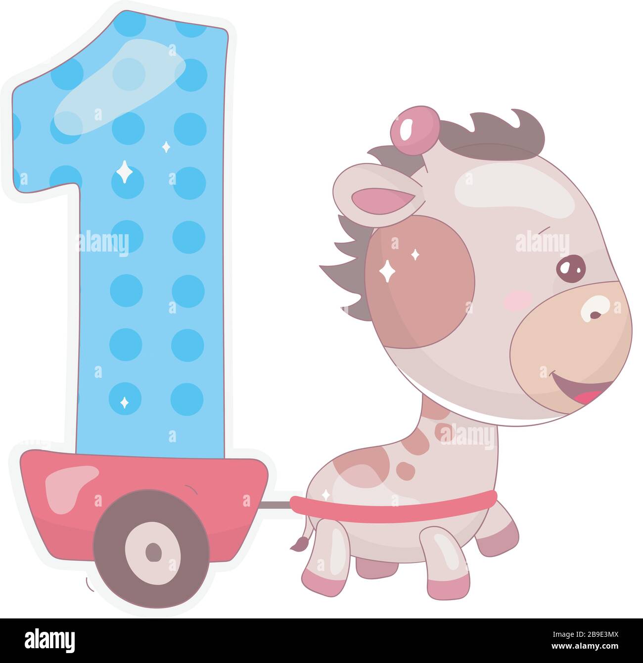 Cute one number with baby giraffe cartoon illustration Stock Vector ...