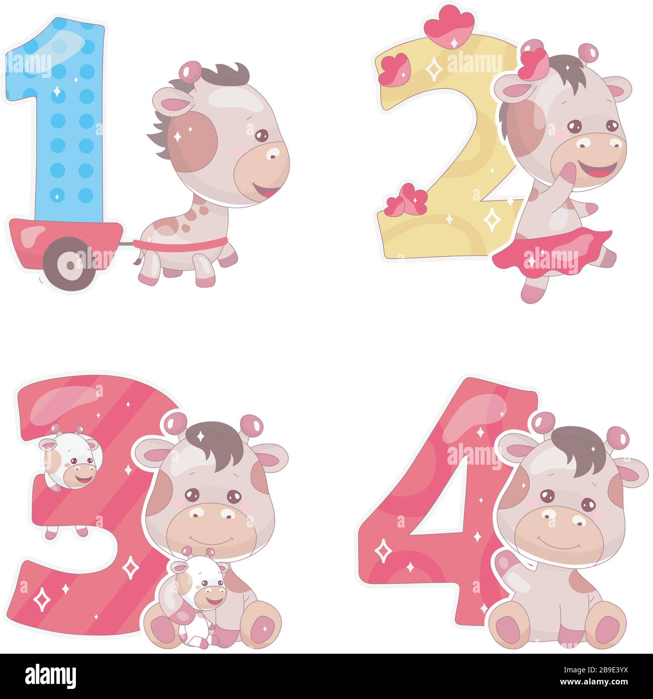 Cute numbers with baby giraffe cartoon illustrations set Stock Vector ...
