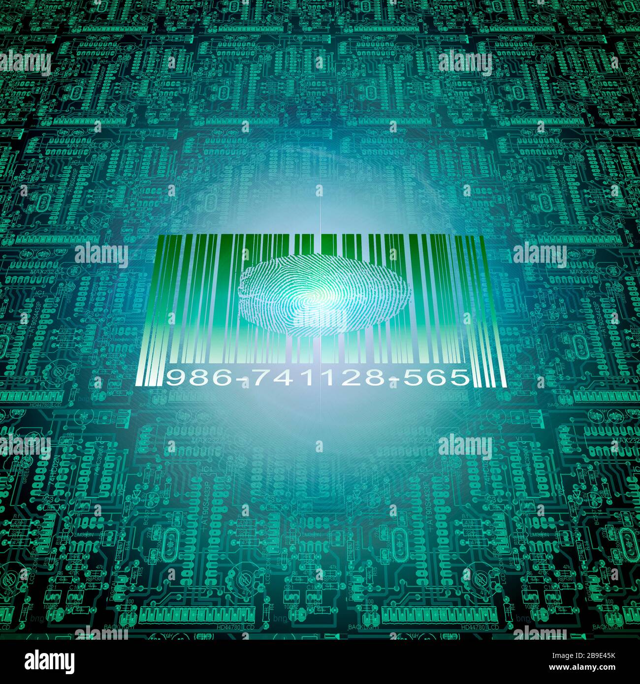 Barcode, fingerprint and electronic circuit board Stock Photo - Alamy