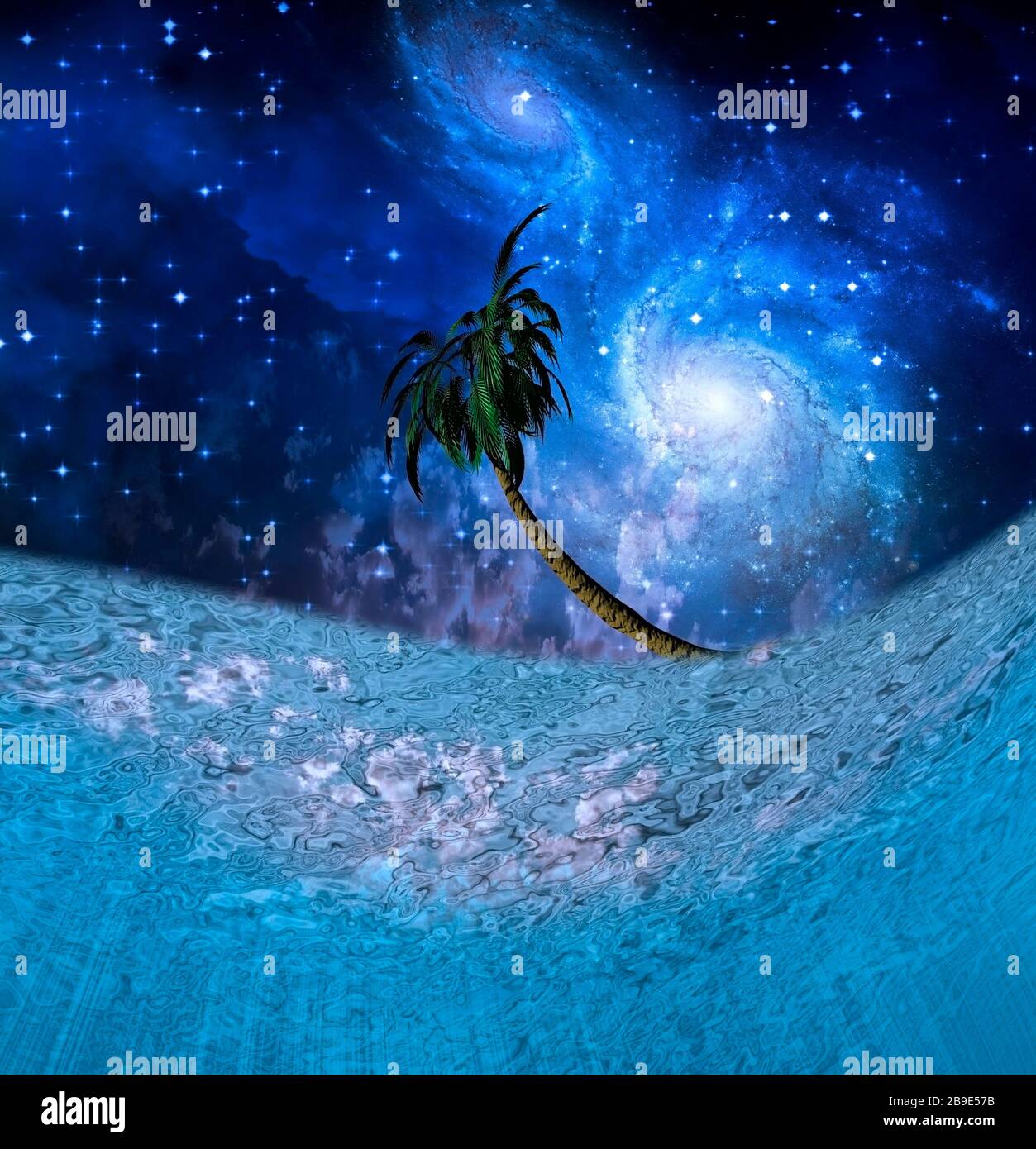 Tropical night underwater scene with palm tree Stock Photo - Alamy