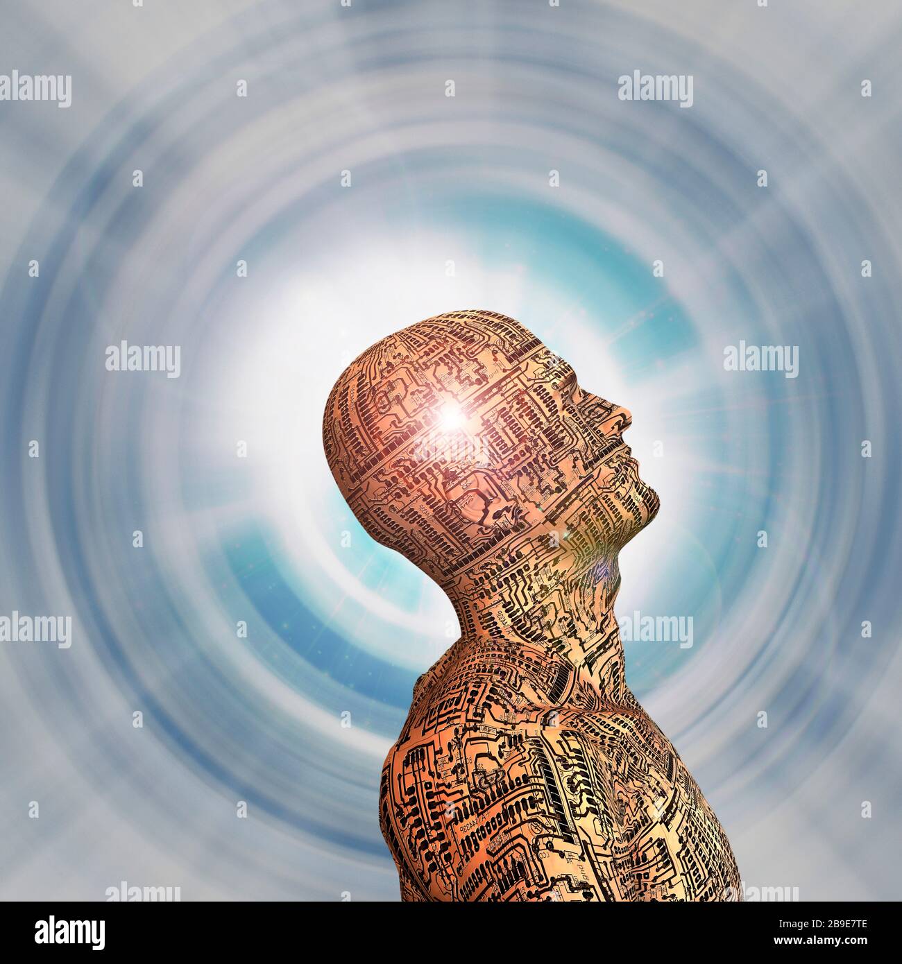 Cyborg man with electric circuit pattern on his body Stock Photo - Alamy
