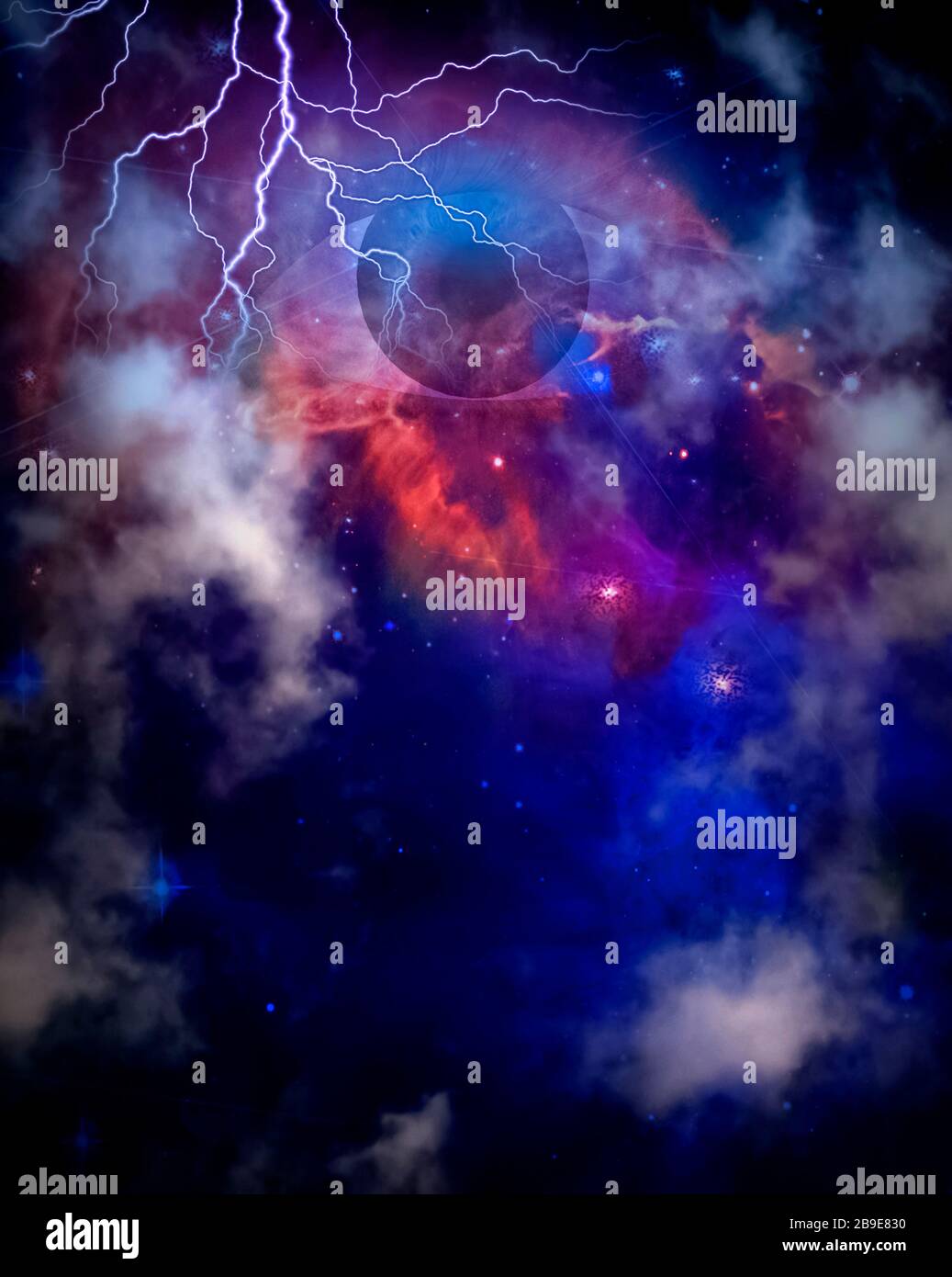 Giant eye with lightning in vivid sky Stock Photo - Alamy
