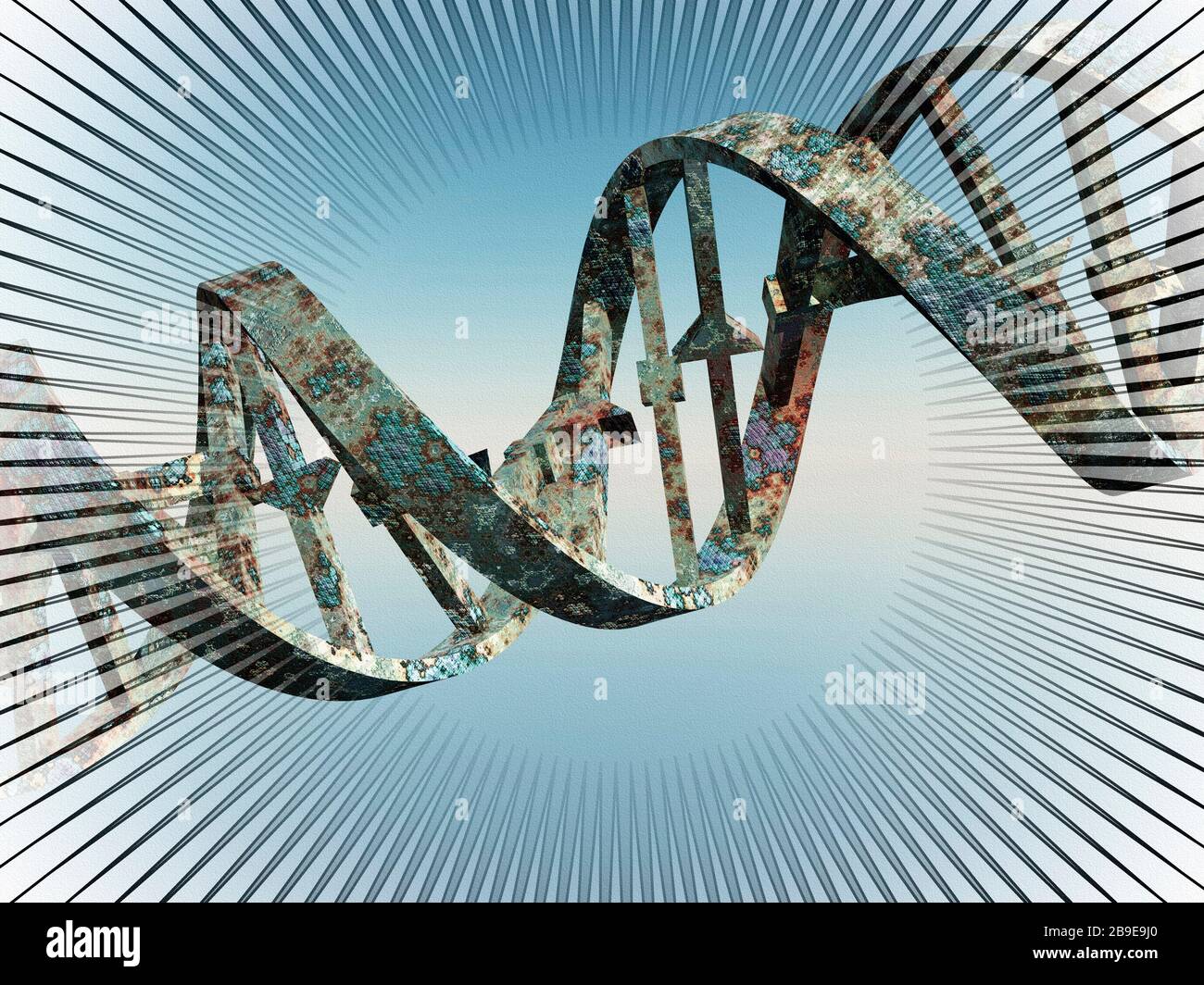 Surreal digital art. Damaged rusted DNA strand Stock Photo - Alamy