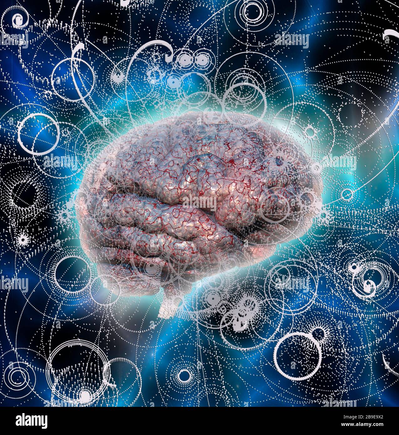 Brain radiates swirling particles Stock Photo - Alamy