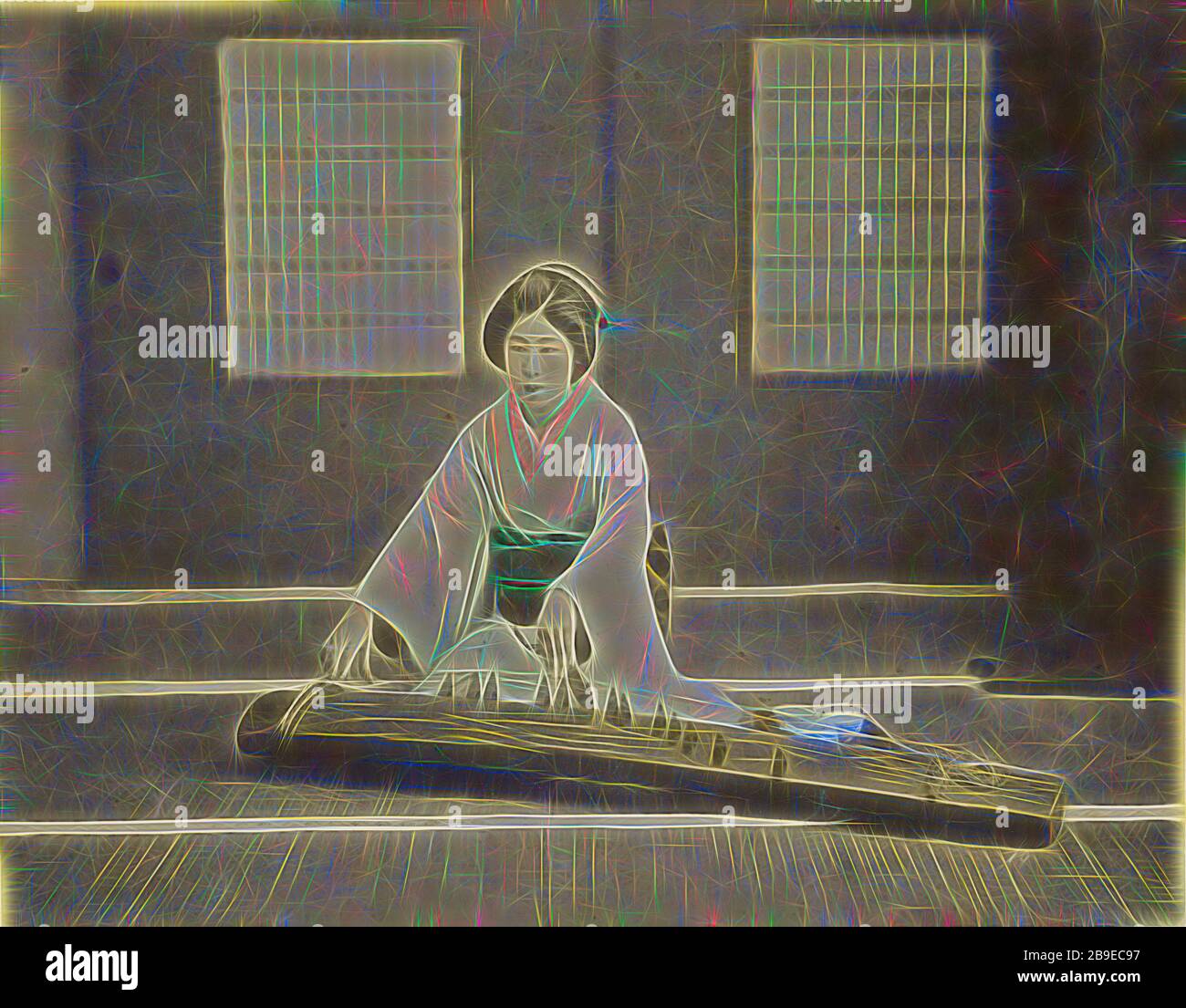 Japanese Woman Playing a Koto, Japan, 1890s, Hand-colored Albumen ...