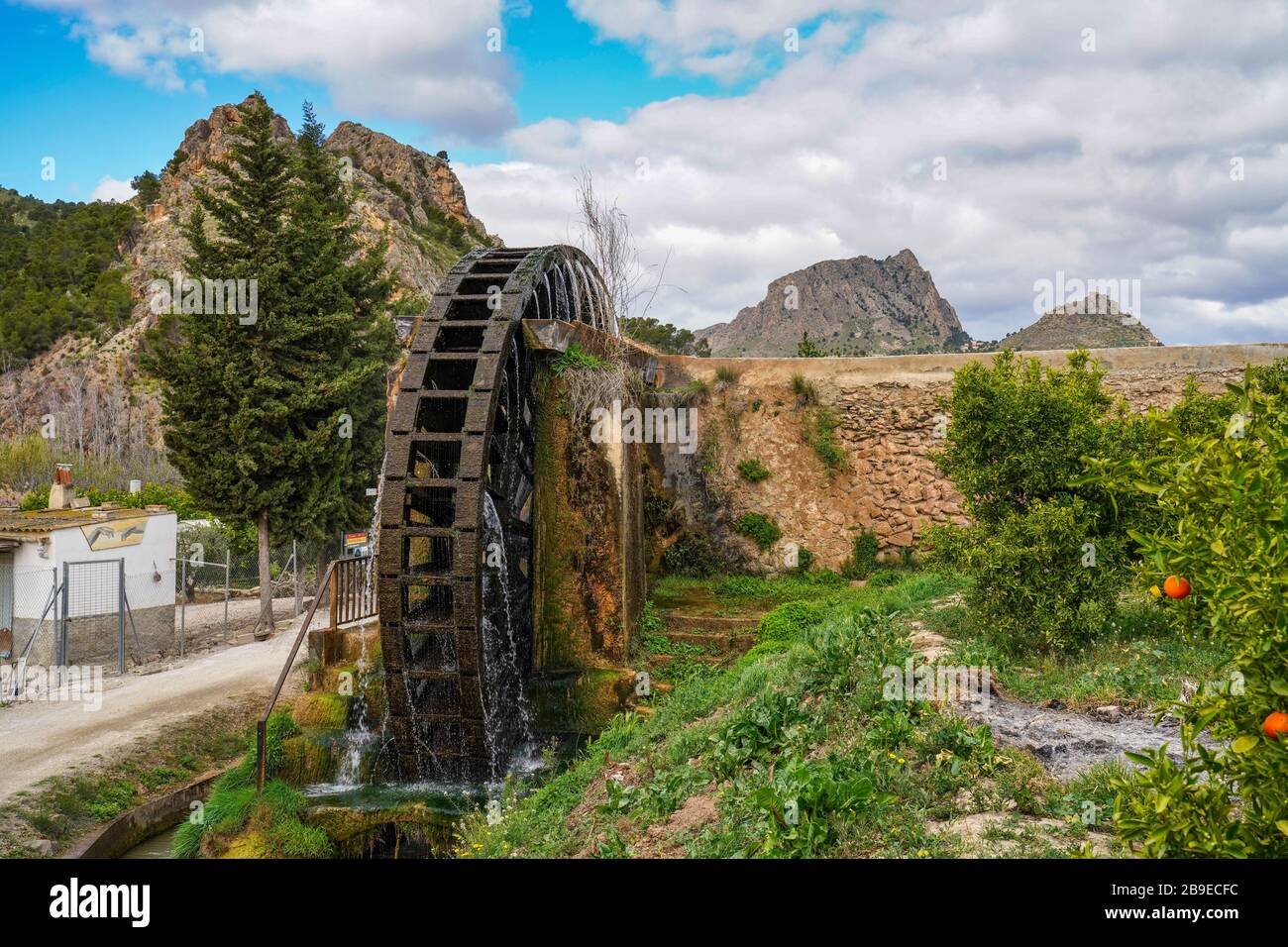 Ancient arabic mill, water noria at Abaran village in Murcia region ...