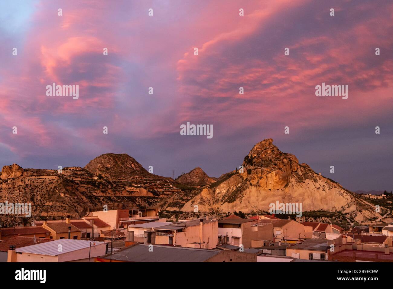 Sunset view of Archena with its mountains in Murcia region, Spain Stock ...