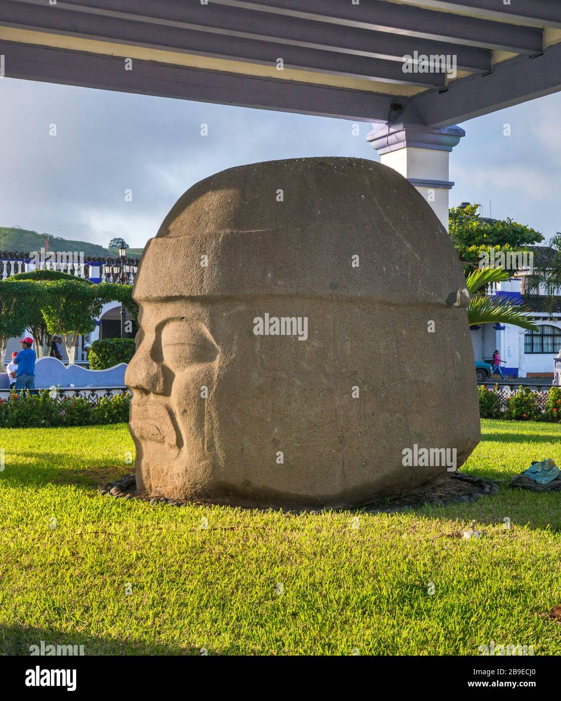 La Cobata, Olmec colossal head at Plaza Olmeca garden square in ...