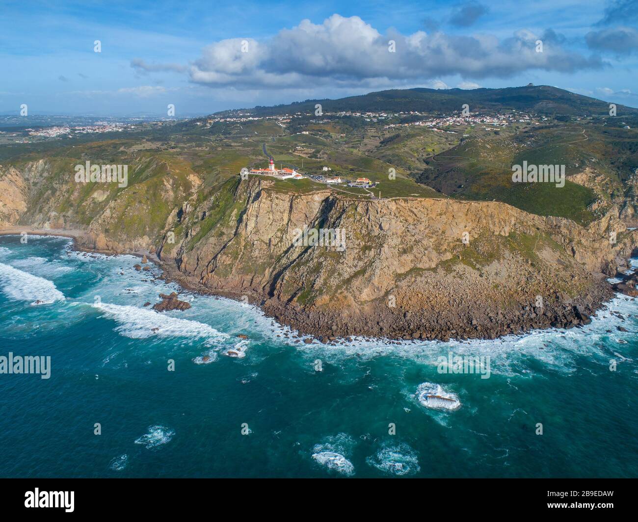 Aerial view of lighthouse at Cape Roca Stock Photo - Alamy