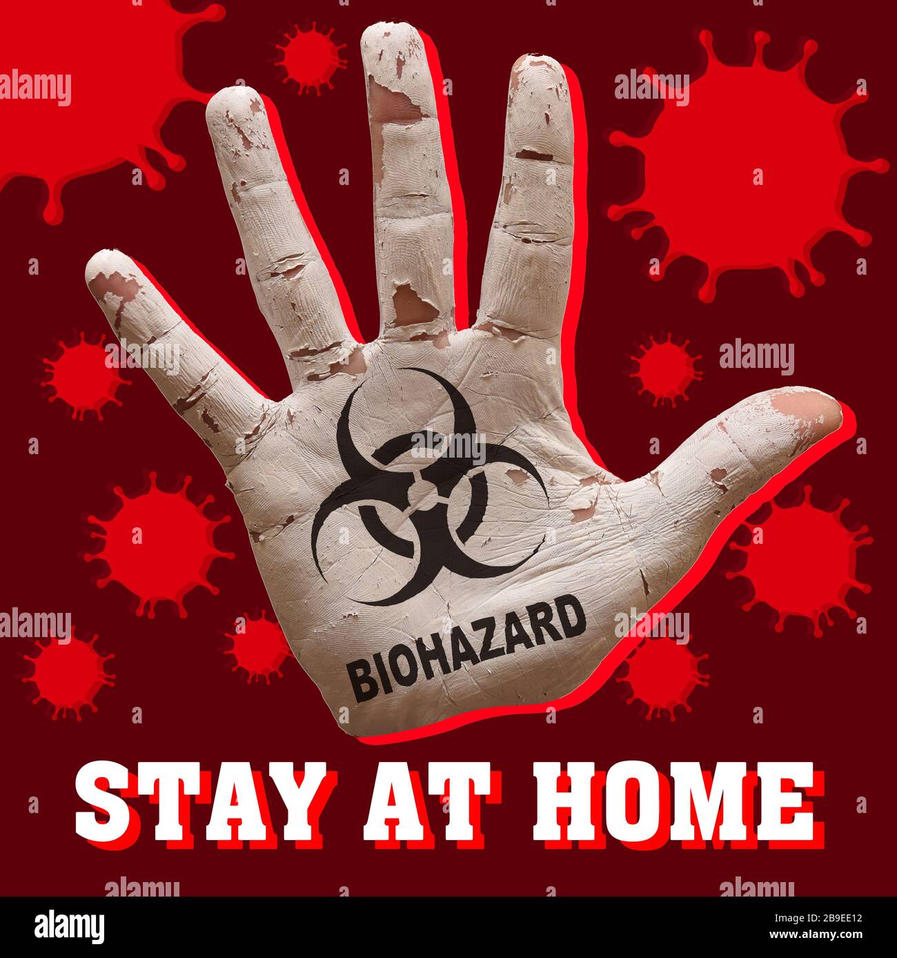 man hand palm painted caution virus biohazard symbol Stock Photo - Alamy