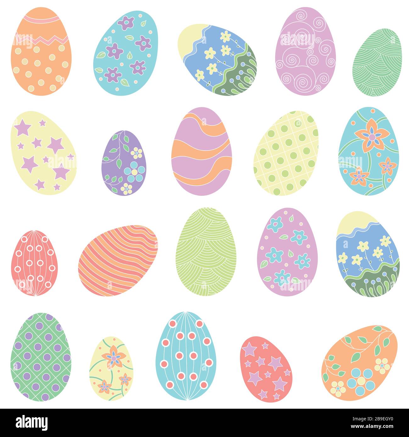 colored Easter eggs seamless pattern in doodle style on white. vector ...