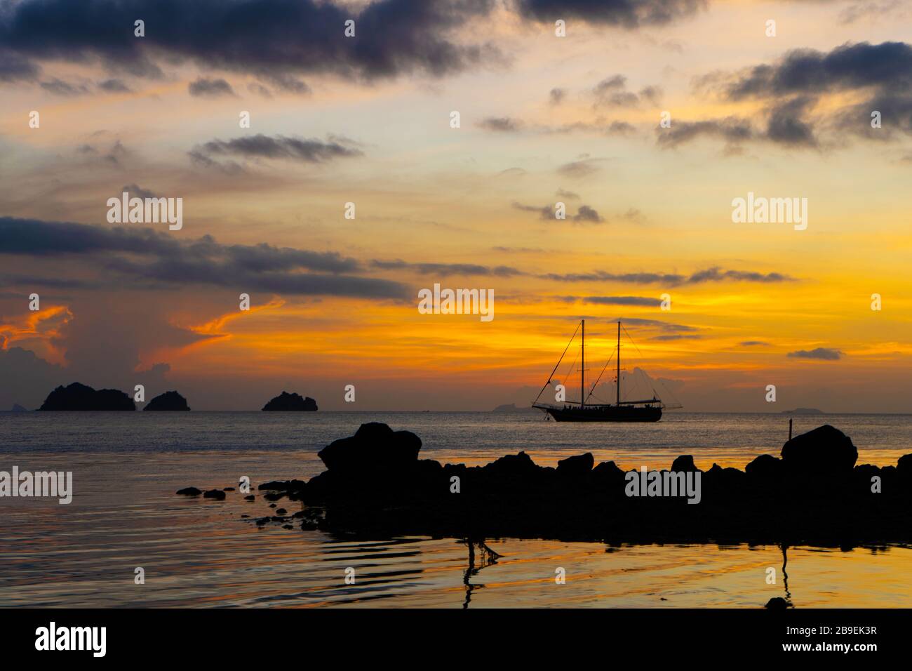 Beautiful sky at dusk with pirate ship sailing hi-res stock photography ...