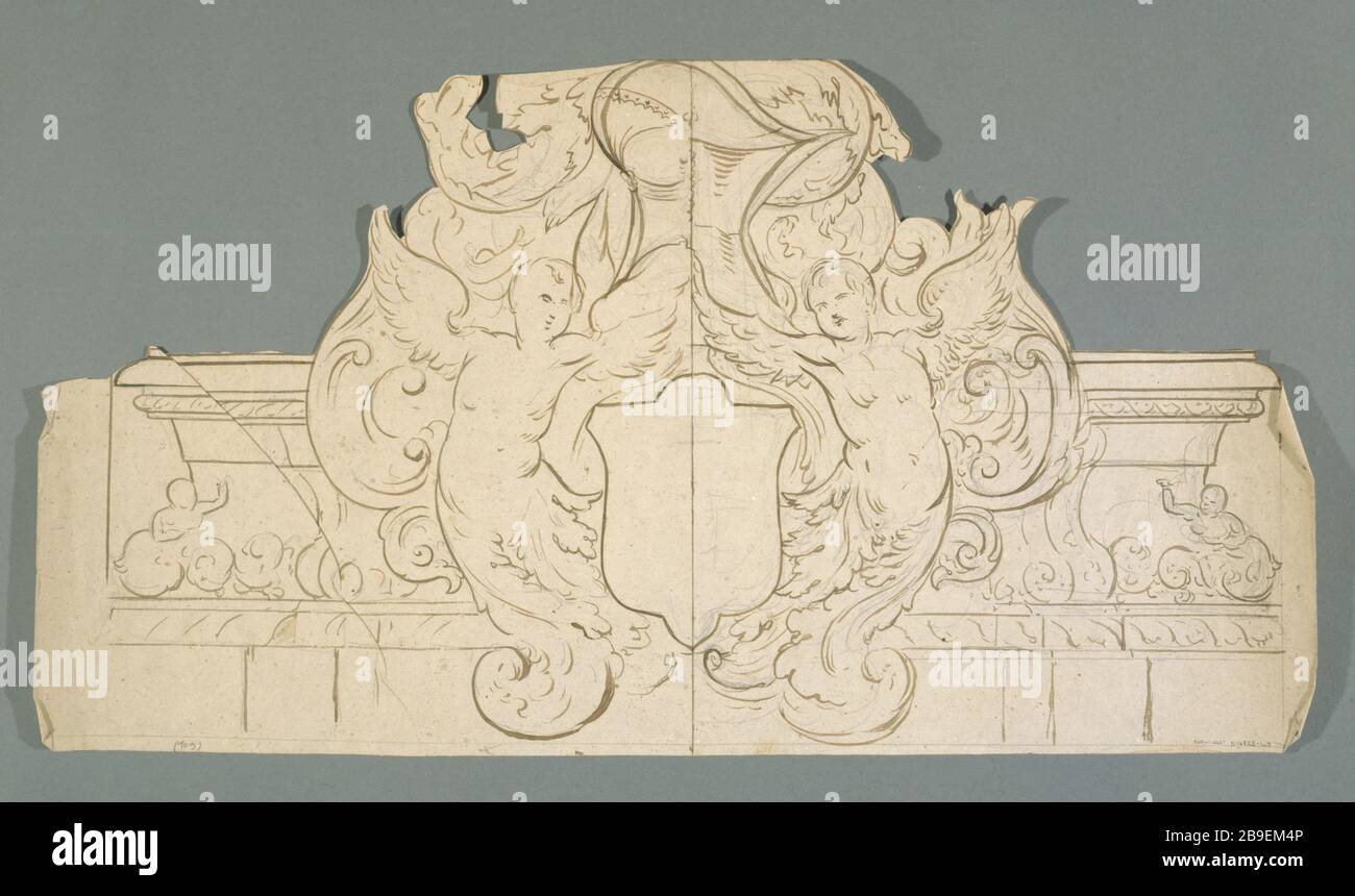 STAINED GLASS DESIGN CIVIL TWO ANGELS AROUND AN ECU Prosper Lafaye ...
