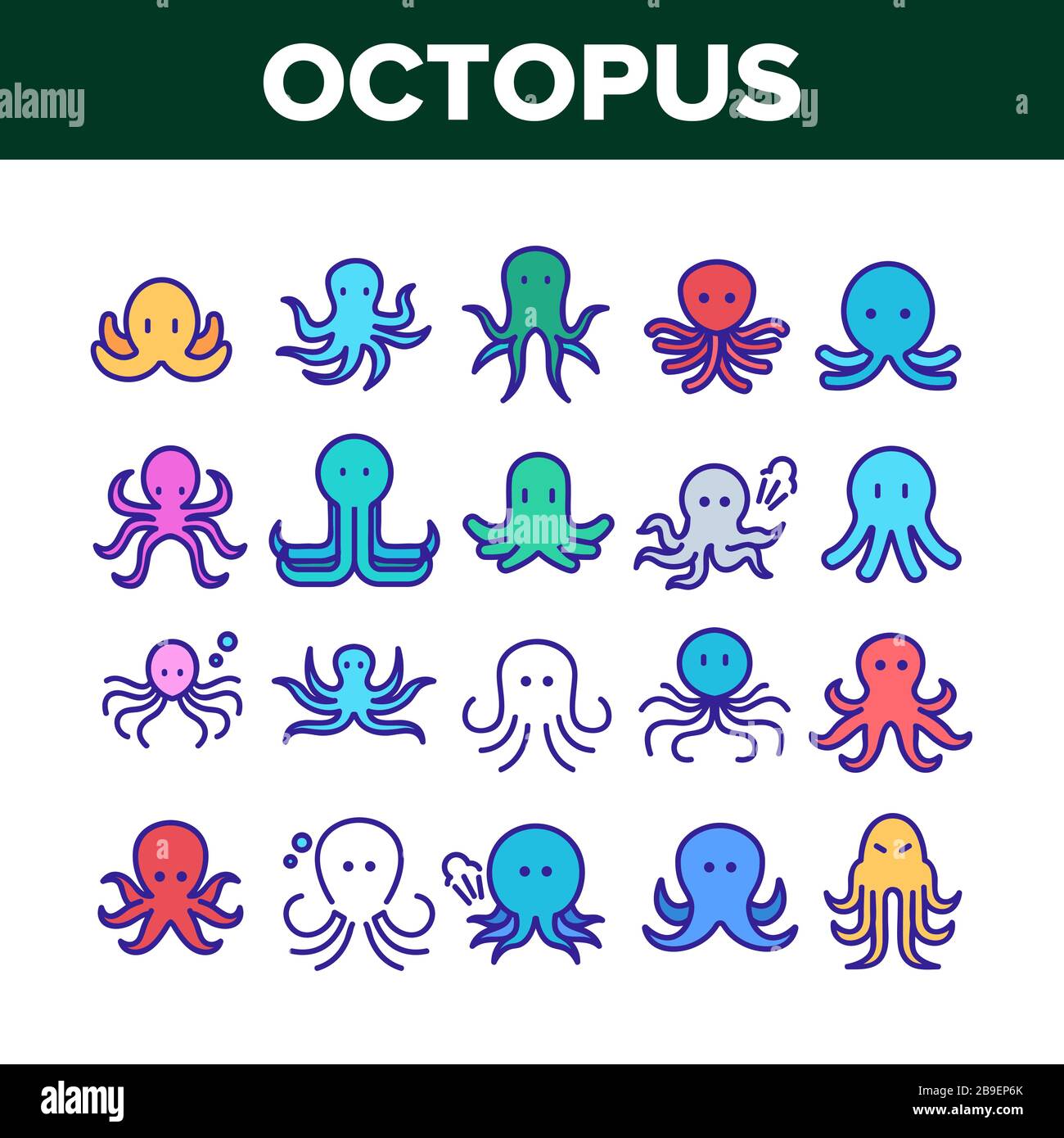 Octopus Ocean Mollusk Collection Icons Set Vector Stock Vector Image ...