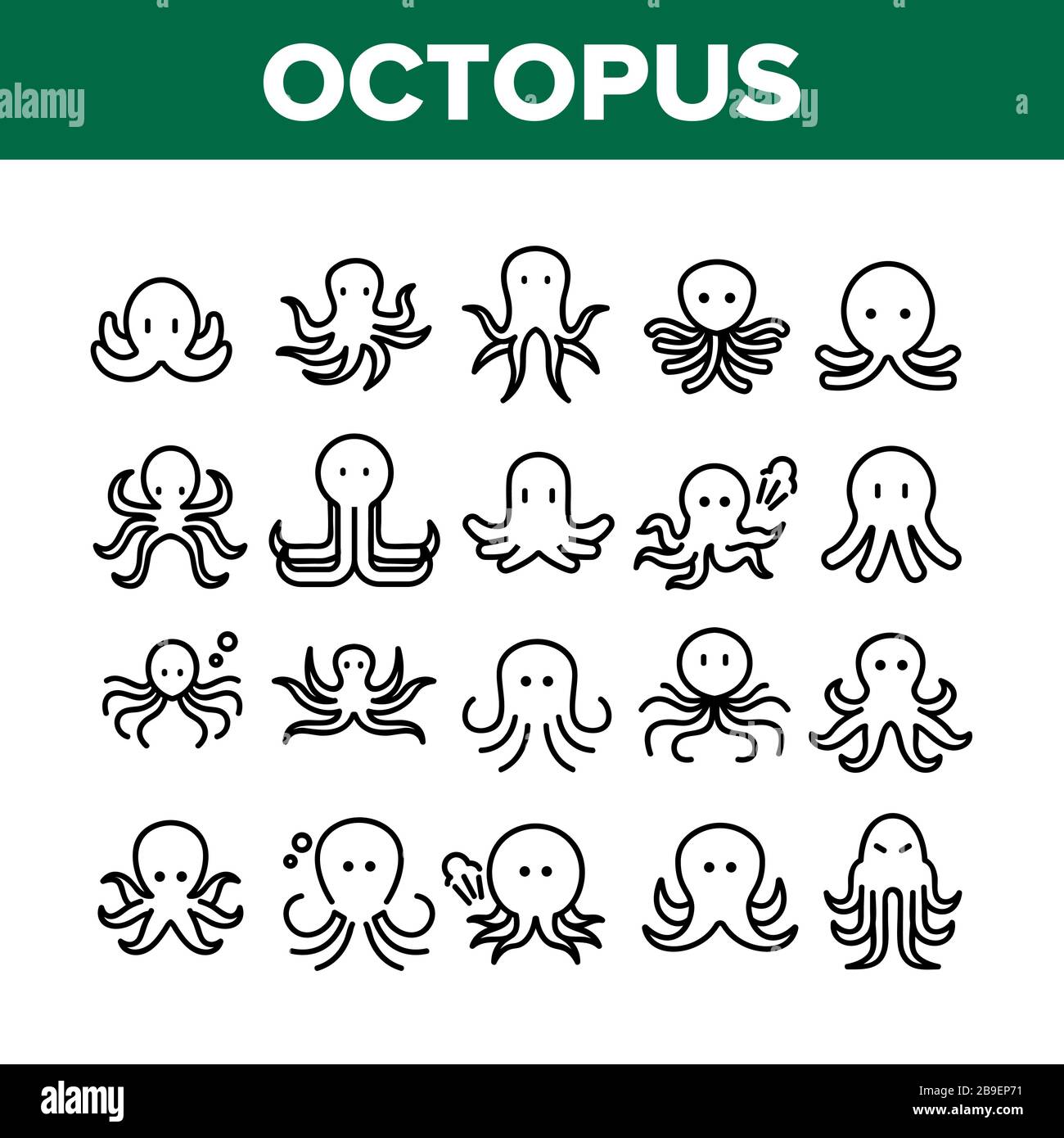 Octopus Ocean Mollusk Collection Icons Set Vector Stock Vector Image ...