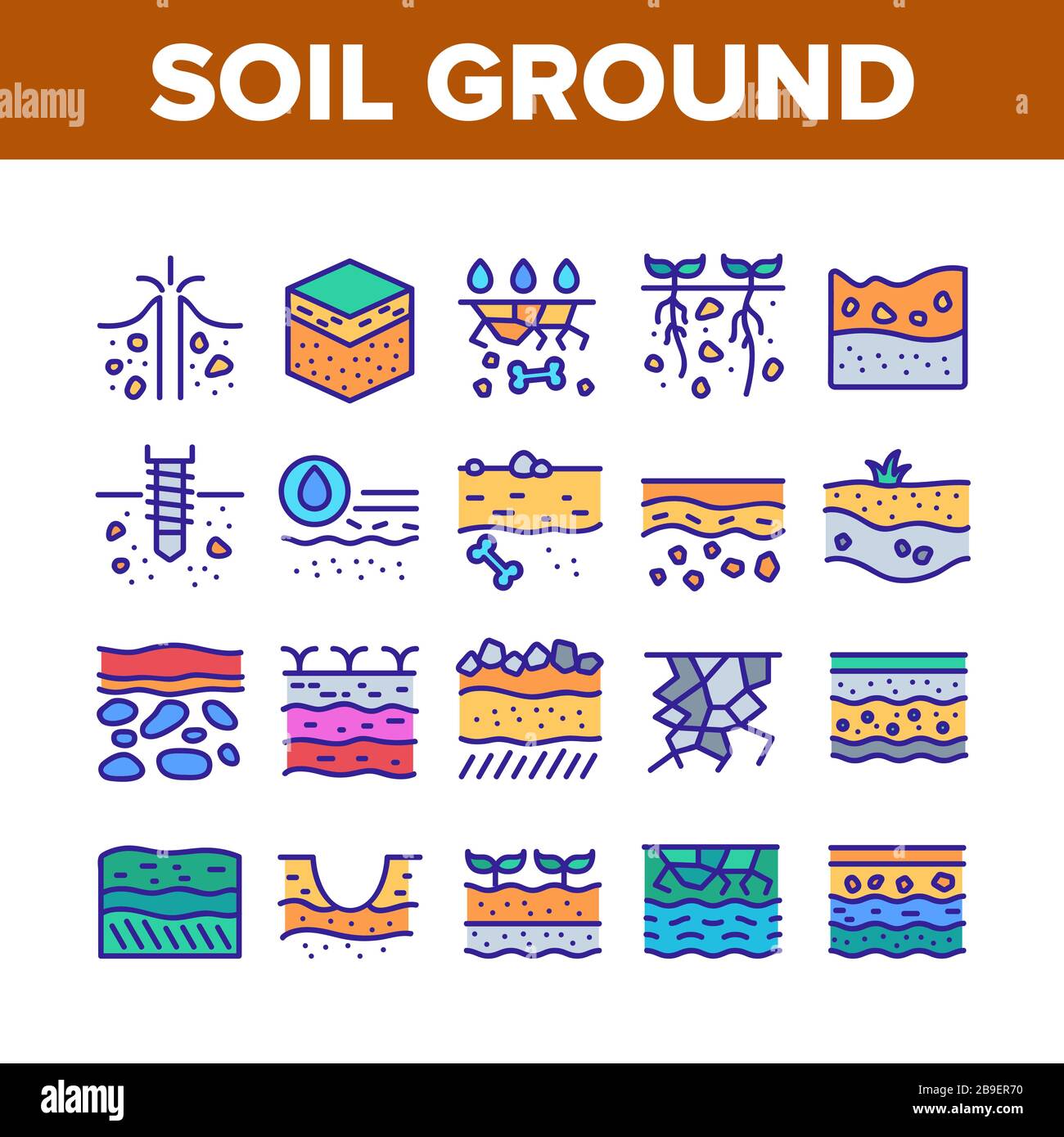 Soil Ground Research Collection Icons Set Vector Stock Vector Image ...